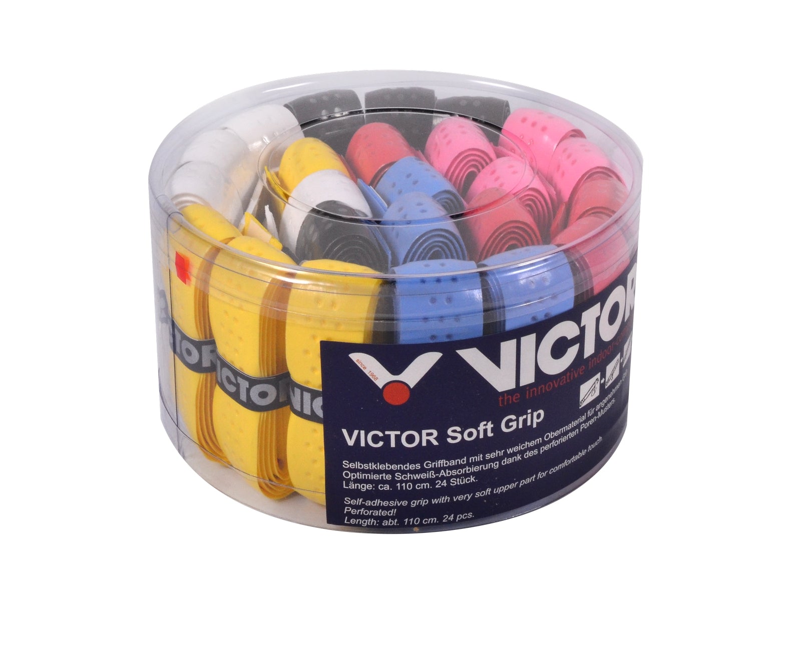 VICTOR SOFT SOFT GRIP BOX ASSORTED COLOURS 24 PCS BADMINTON | badminton ...
